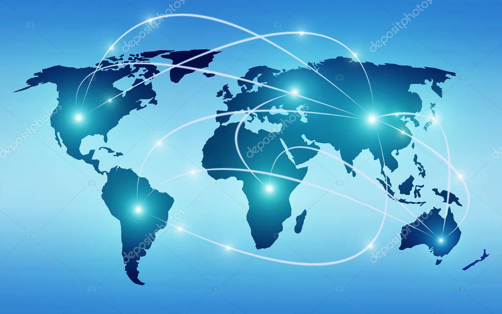 World map with global technology or social connection network with ...