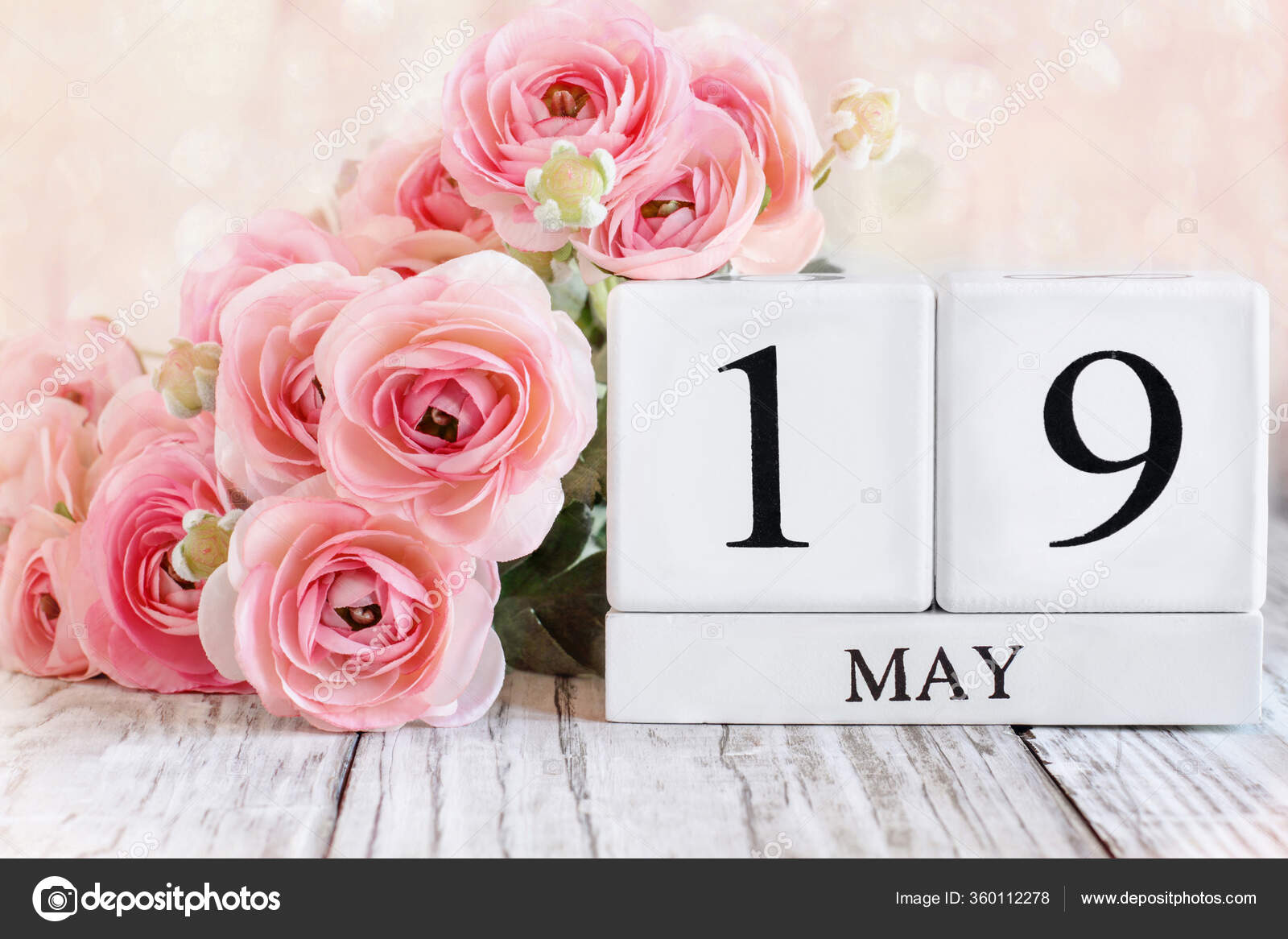 White Wood Calendar Blocks Date May 19Th Selective Focus Blurred Stock ...