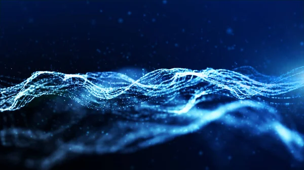 Abstract blue color digital particles wave flow. Technology back - Stock Image - Everypixel