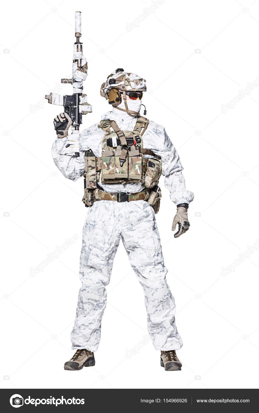 Special forces operator in winter camo clothes — Stock Photo © zabelin ...