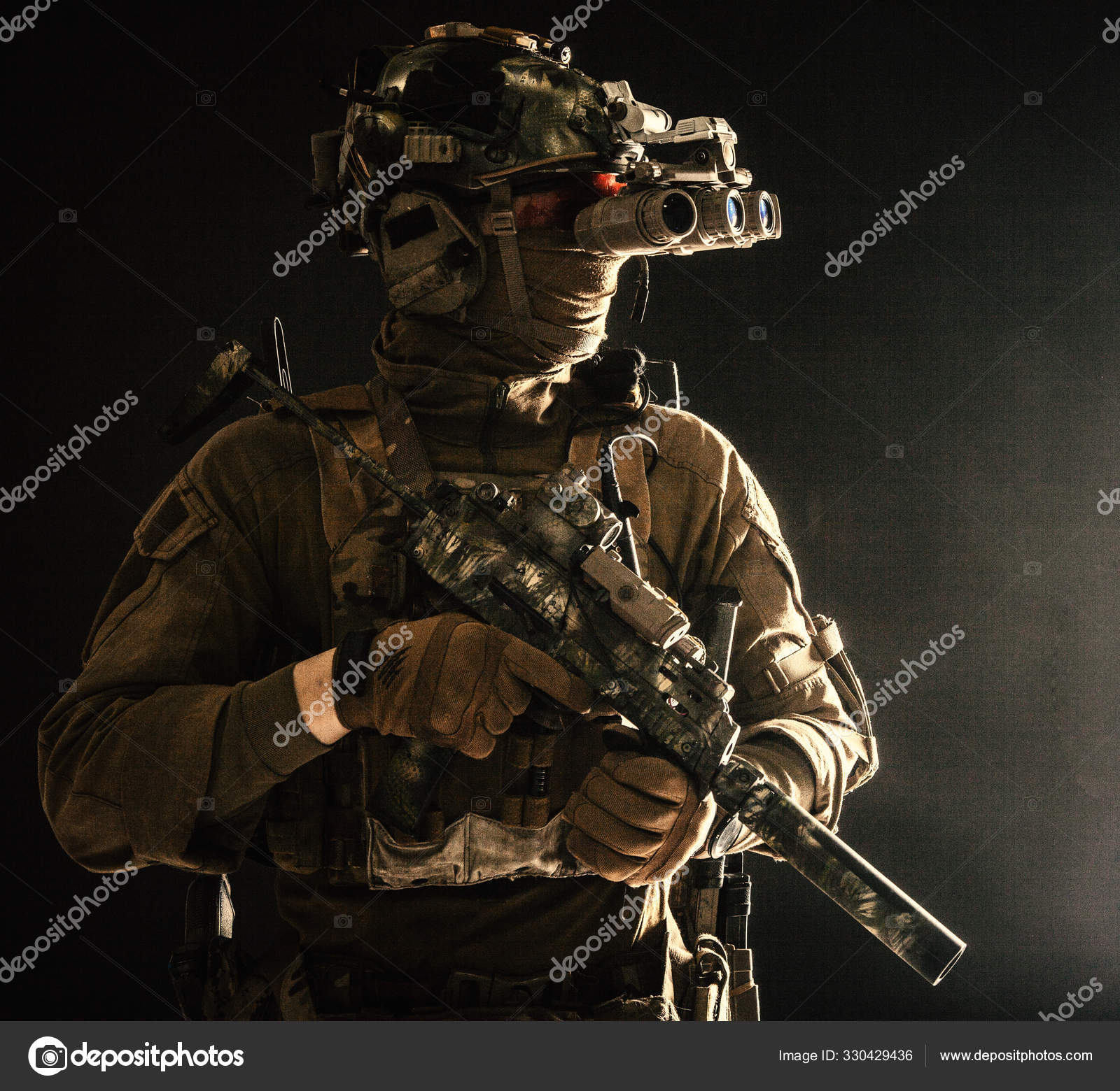 Army special forces tactical group fighter in dark Stock Photo by ...