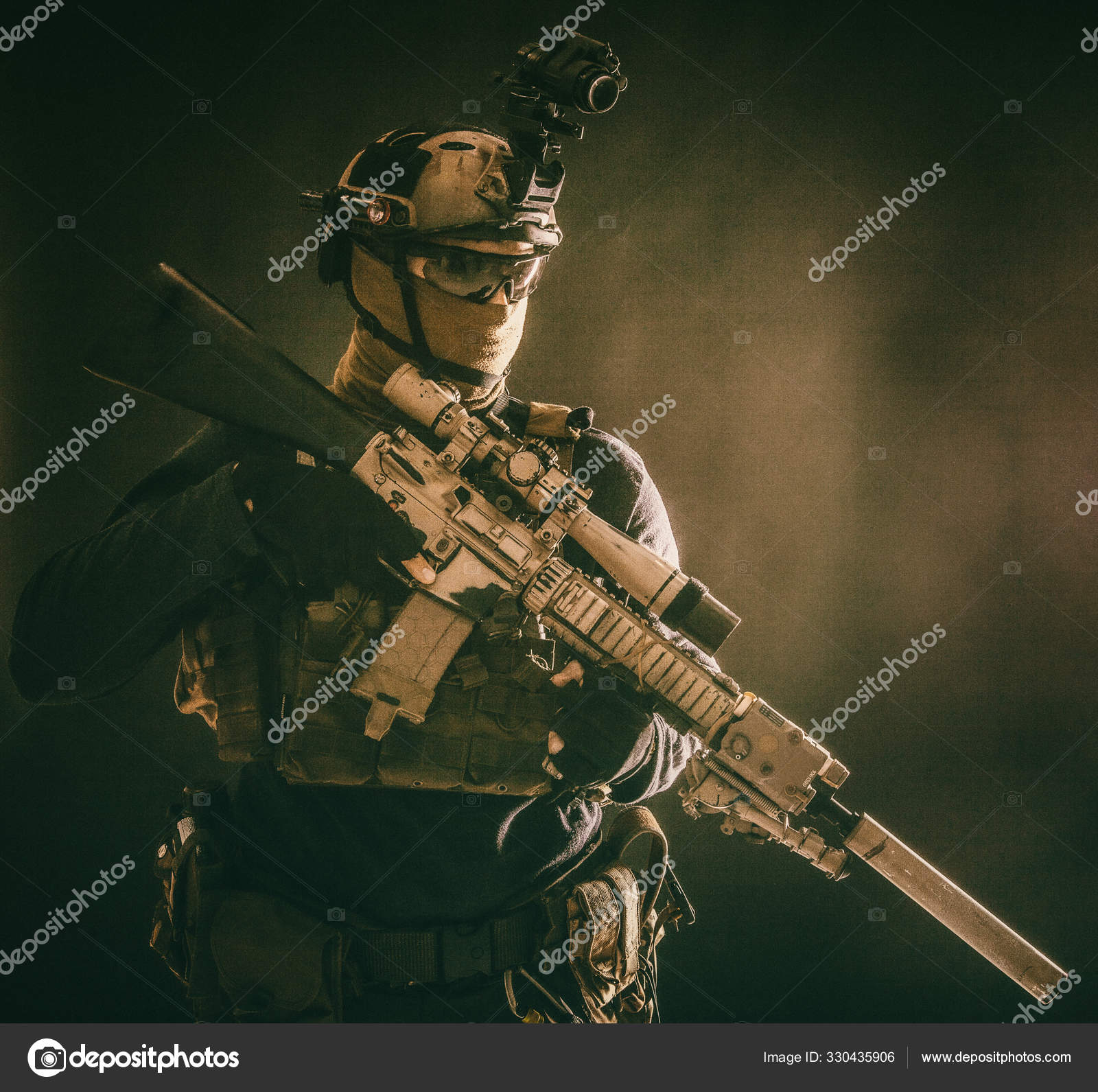 Counter terrorist squad sniper soldier studio shoot Stock Photo by ...