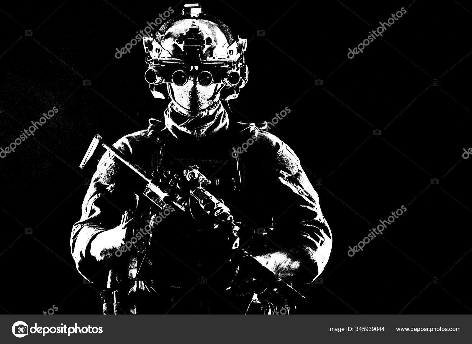 Special operations fighter studio shoot on white — Stock Photo ...