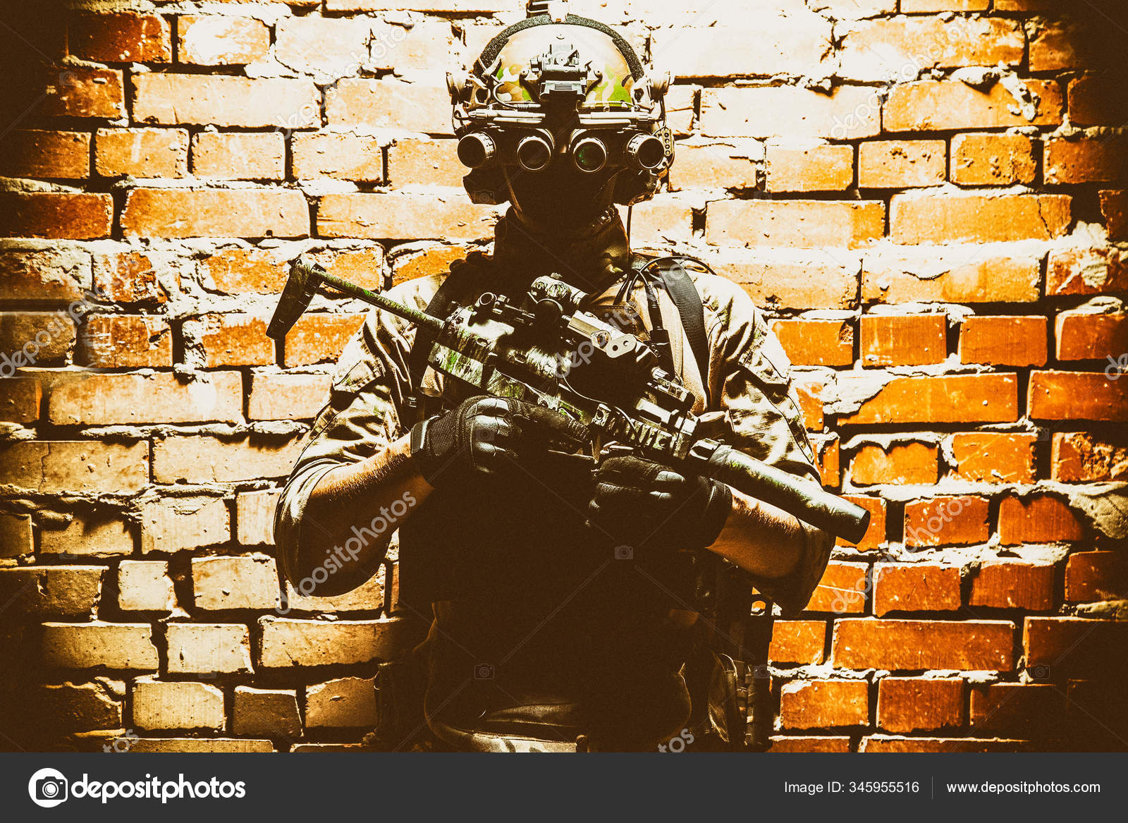 Army special forces tactical group fighter in dark — Stock Photo ...