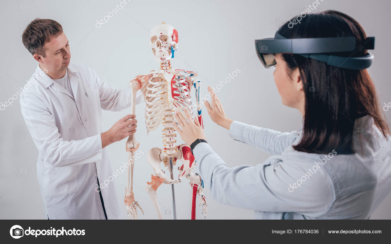 Doctor Uses Augmented Reality Goggles Human Skeleton Teaching Student ...