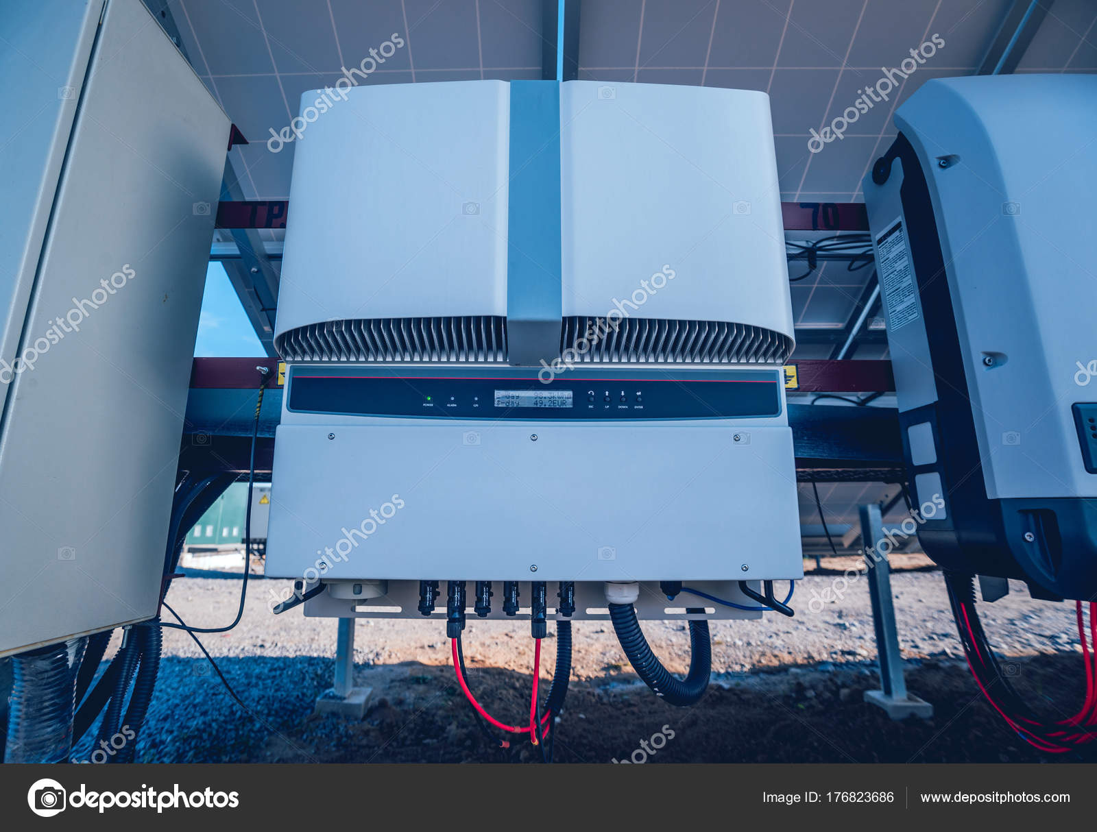 Back View Solar Panel Inverter Transform Direct Current Alternative ...