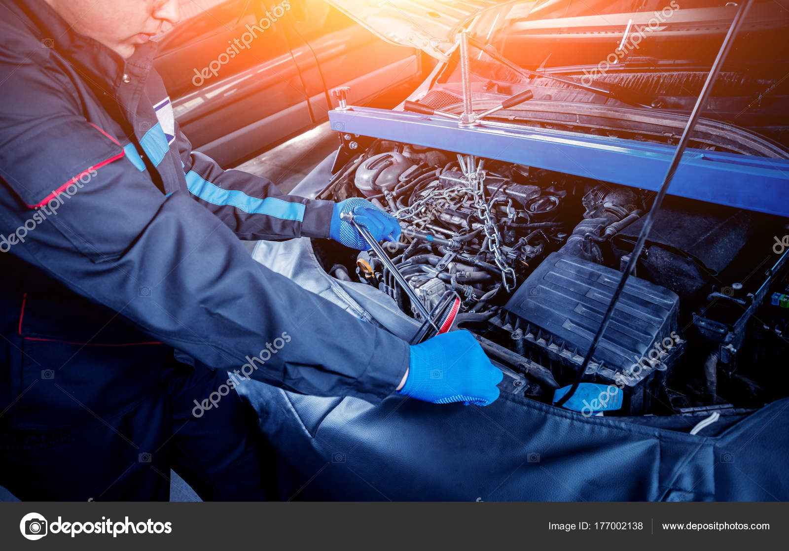 Repairing Engine Service Station Car Repair Background — Stock Photo ...