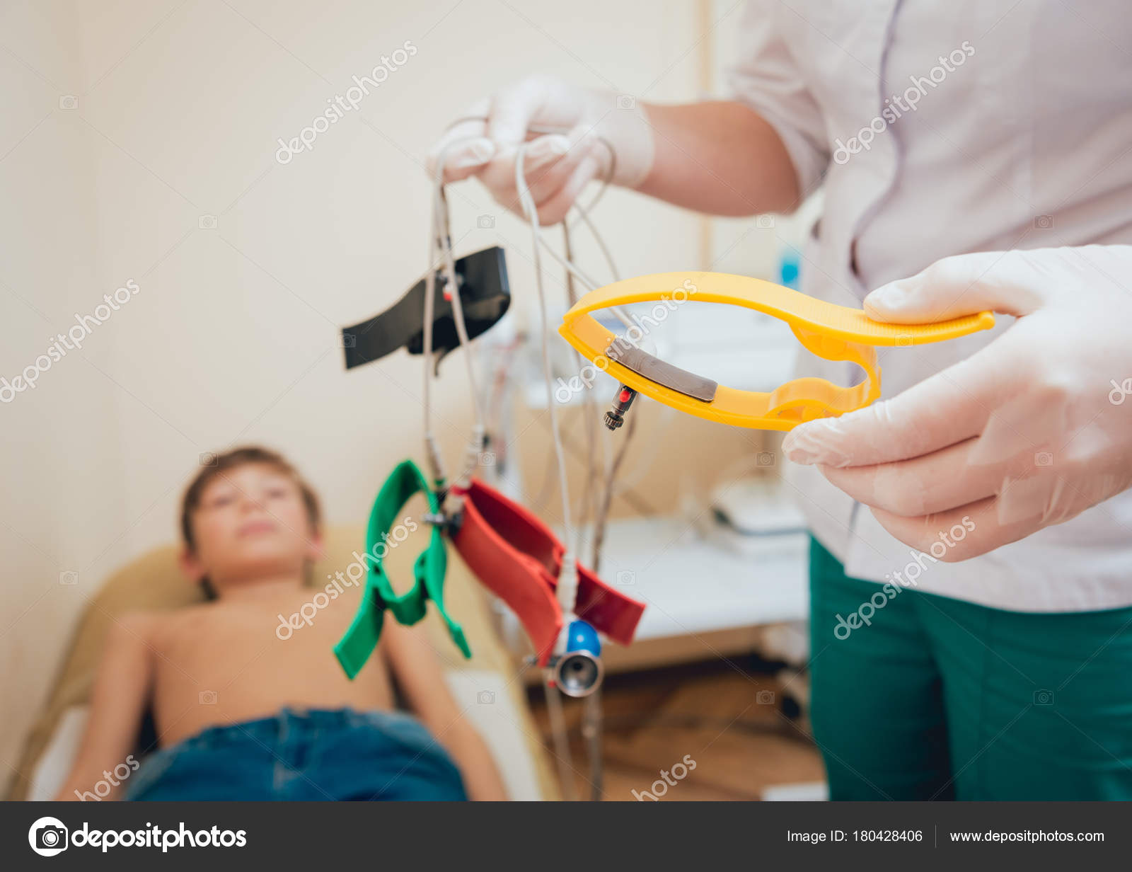 Doctor Electrocardiogram Equipment Making Cardiogram Test Child Patient ...