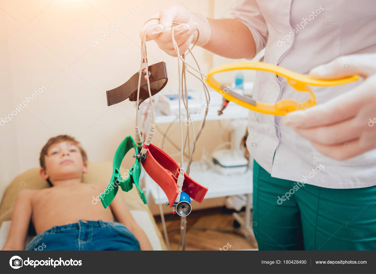 Doctor Electrocardiogram Equipment Making Cardiogram Test Child Patient ...