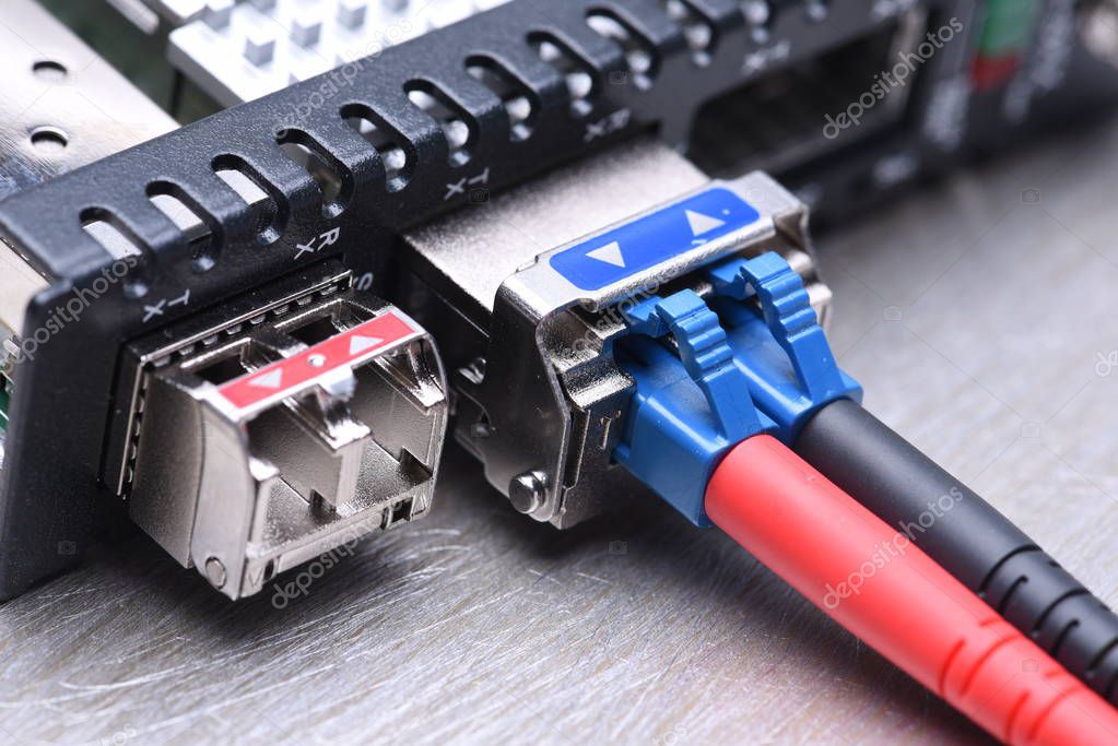 Internet Of Things Optical Fiber with Gbic Closeup — Stock Photo ...