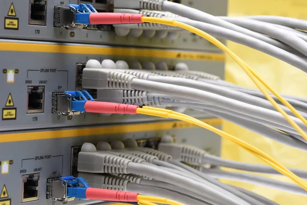 Network cable connected to network switch in data center - Stock Image ...