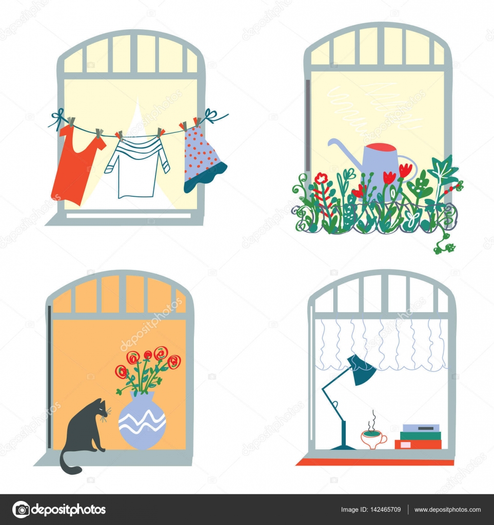 Windows and home funny set in retro style Stock Vector Image by ...