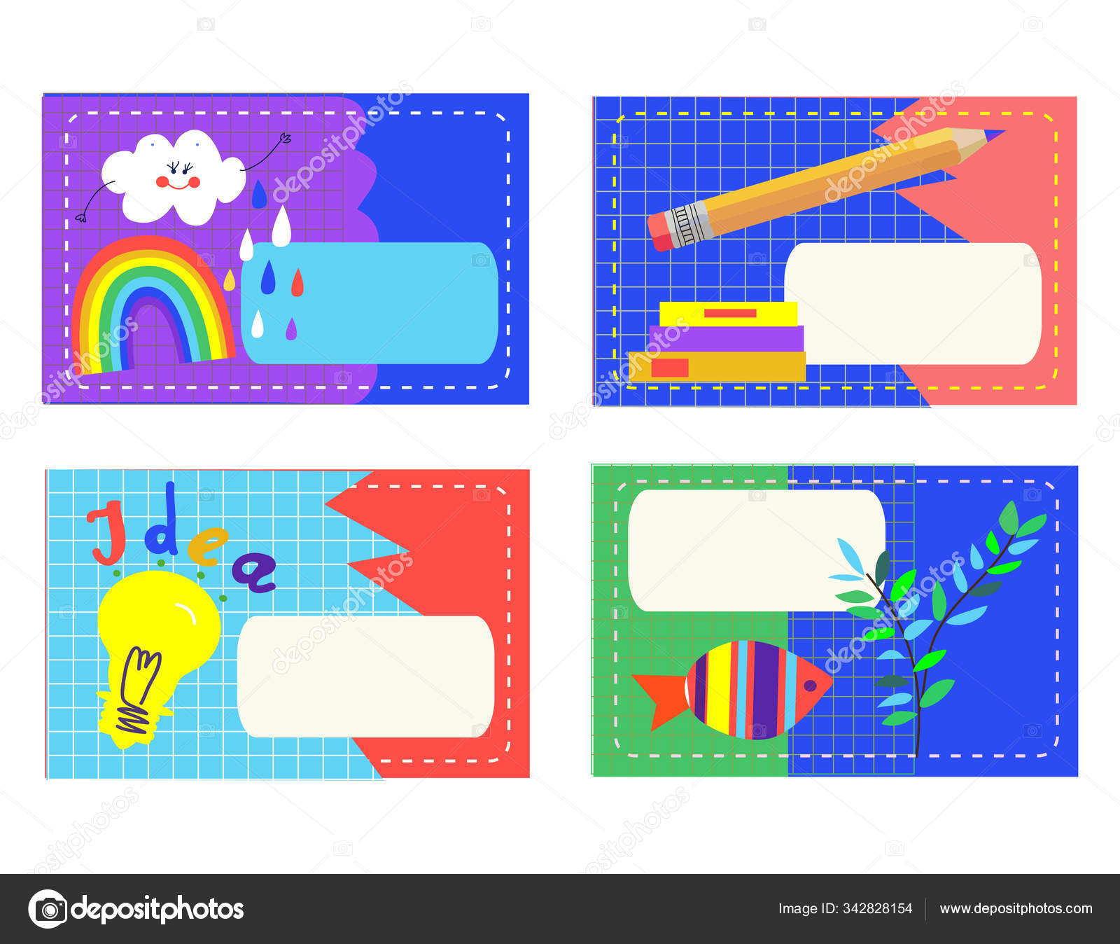 Textbook Labels Set School Vector Graphic Illustrations Funny Design ...