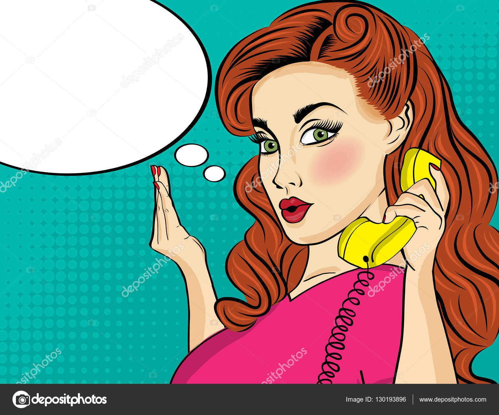 Pop art woman chating on retro phone . Comic woman with speech Stock ...
