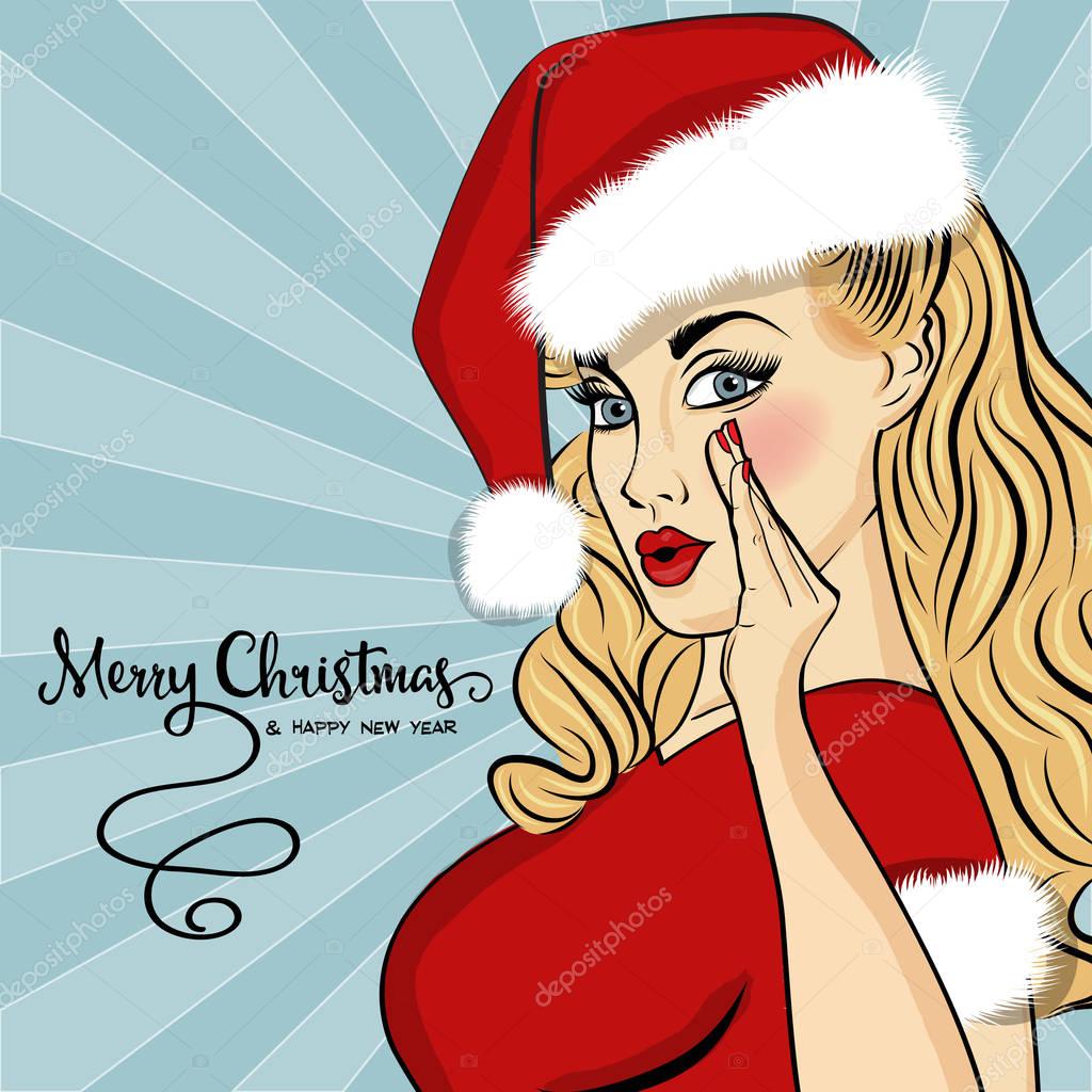 Pop art Santa girl. Pin up Santa girl. Christmas card Stock Vector ...