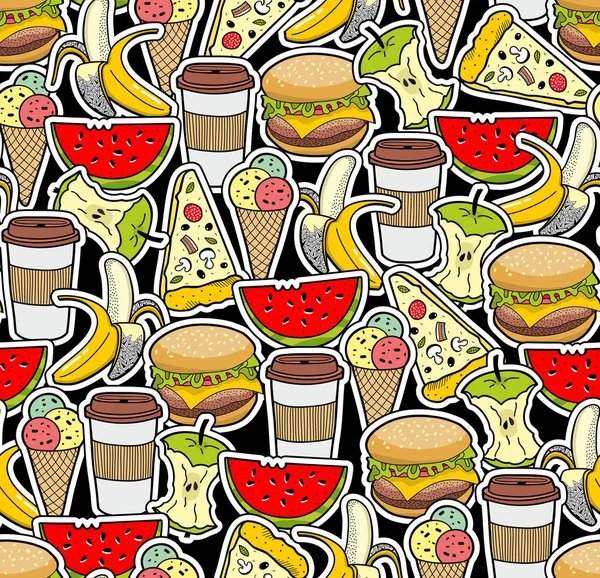 Seamless food pattern. Big collection of colorful illustrations with ...