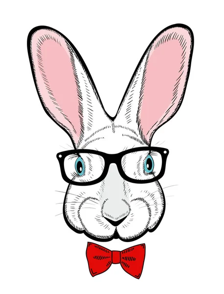Hand Drawn Cute Rabbit With Glasses Isolated On White Background