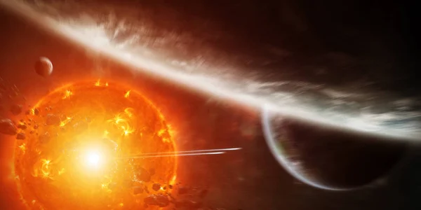Sol explotando en el espacio cerca de los elementos del planeta de esta ...