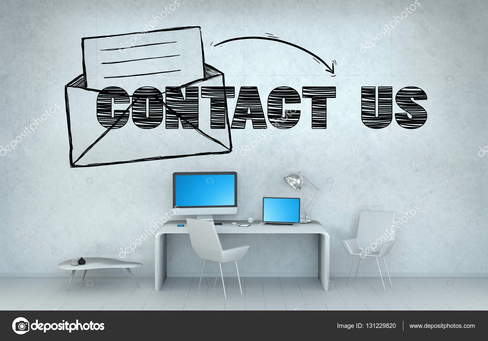 Póngase en contacto con nosotros concepto en la oficina 3D rendering ...