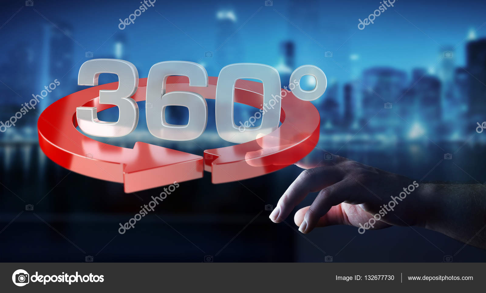Man touching 360 degree 3D render icon with his finger Stock Photo by ...