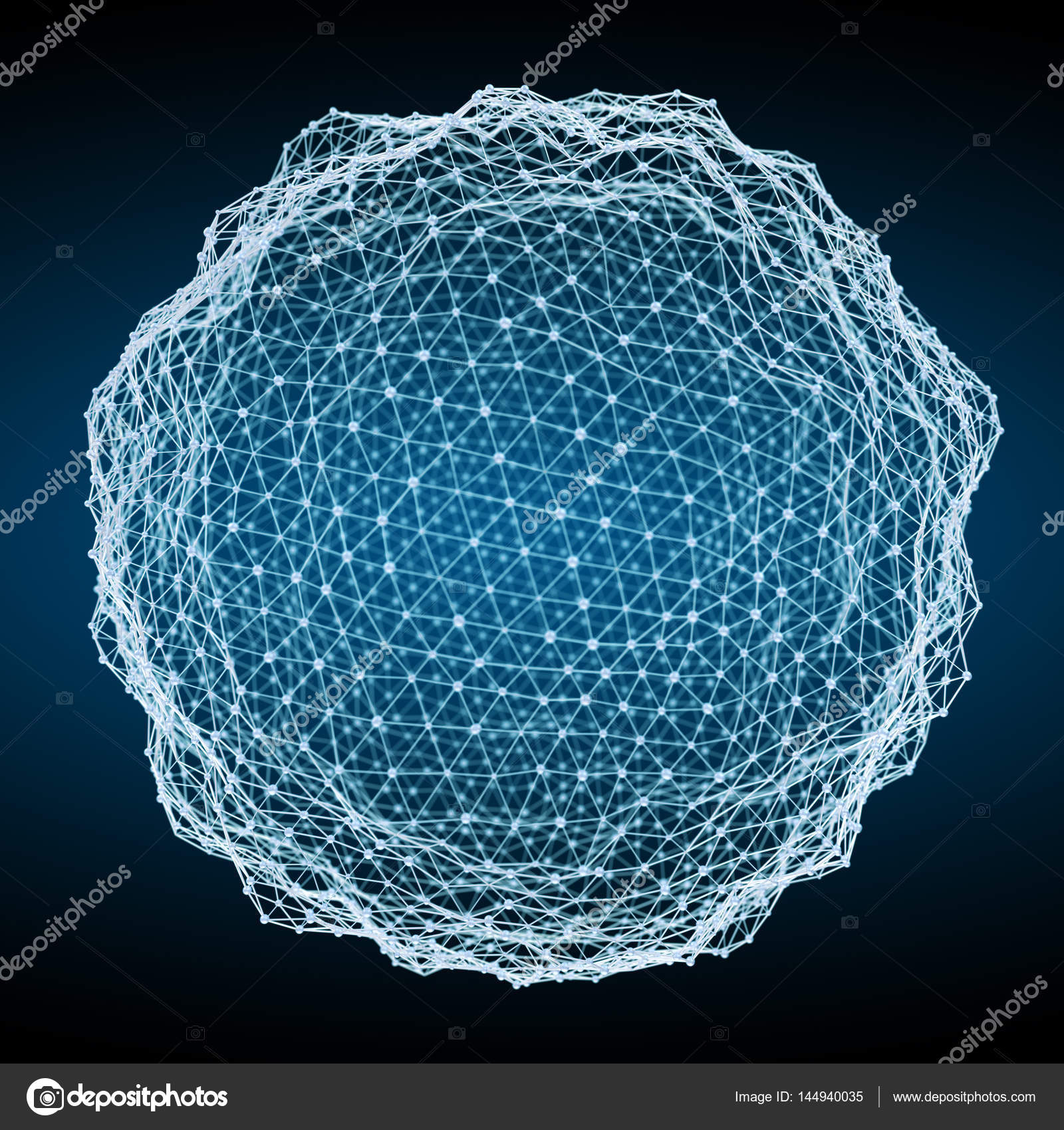 Floating white and blue glowing sphere network 3D rendering — Stock ...