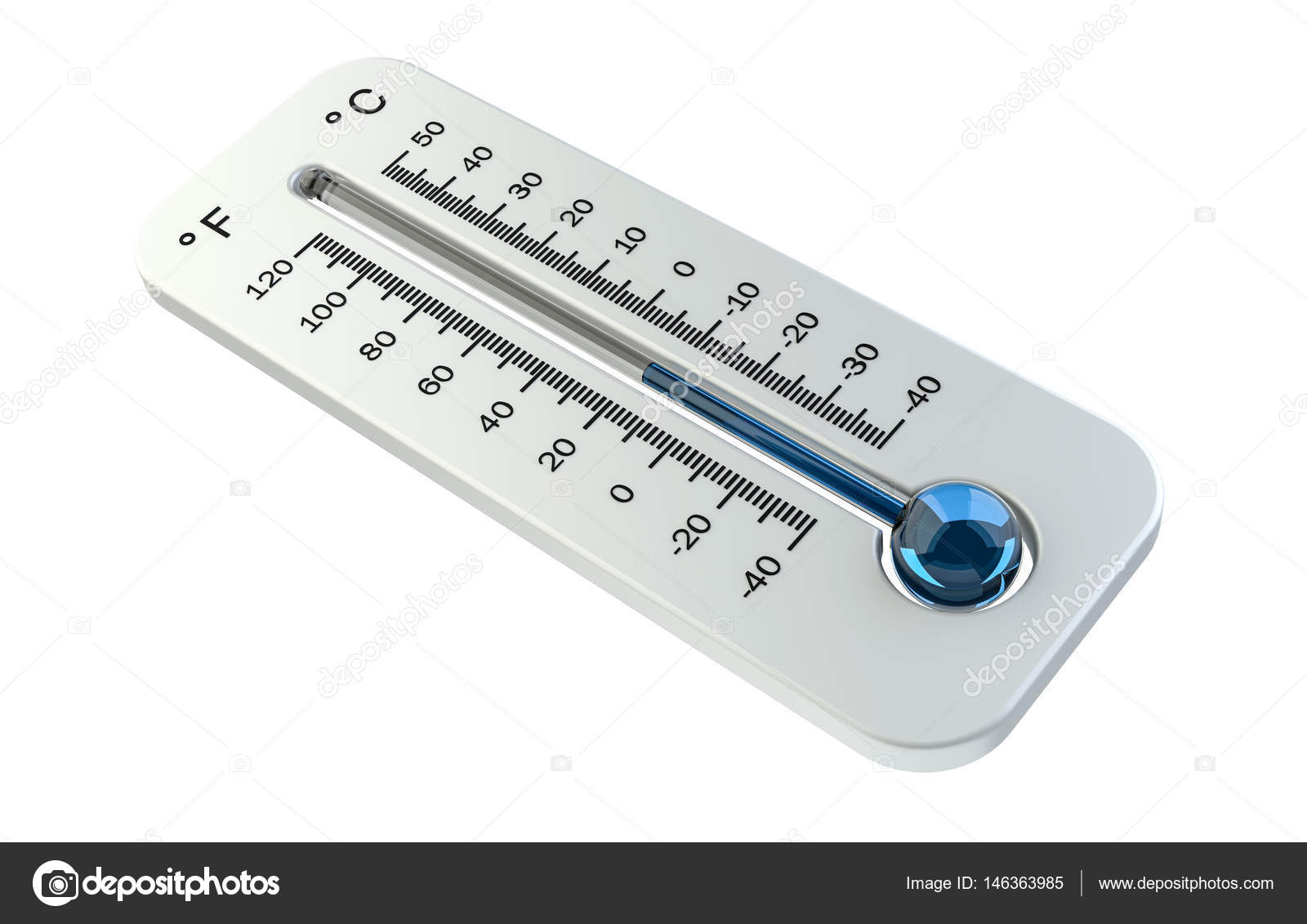 3D render cold white thermometer indicating low temperature Stock Photo ...