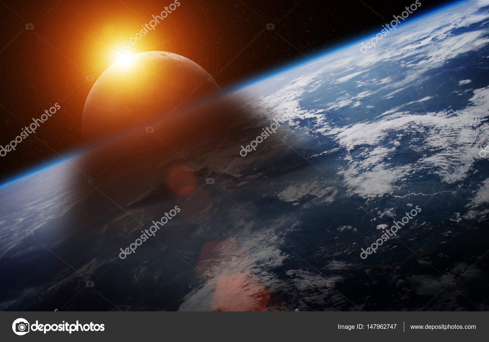 Eclipse of the sun on the planet Earth 3D rendering elements of — Stock ...