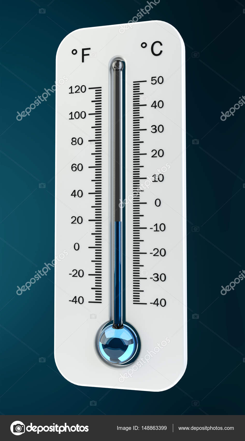 3D render cold white thermometer indicating low temperature — Stock ...
