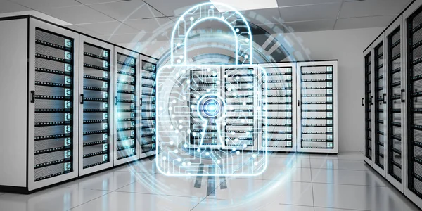 Firewall activated on server room data center 3D rendering — Stock ...