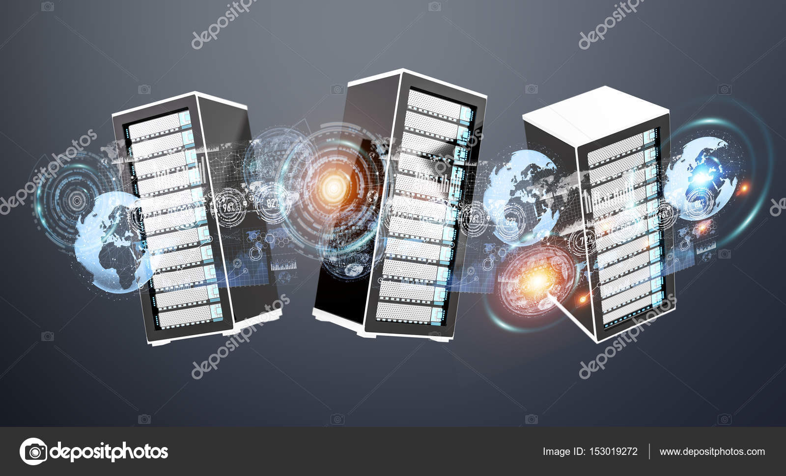 Server room data center connected to each other 3D rendering — Stock ...