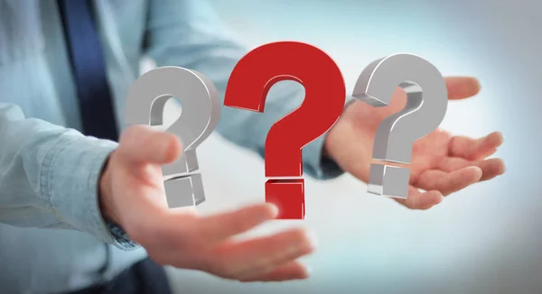 Businessman using 3D rendering question marks — Stock Photo © sdecoret #162903472