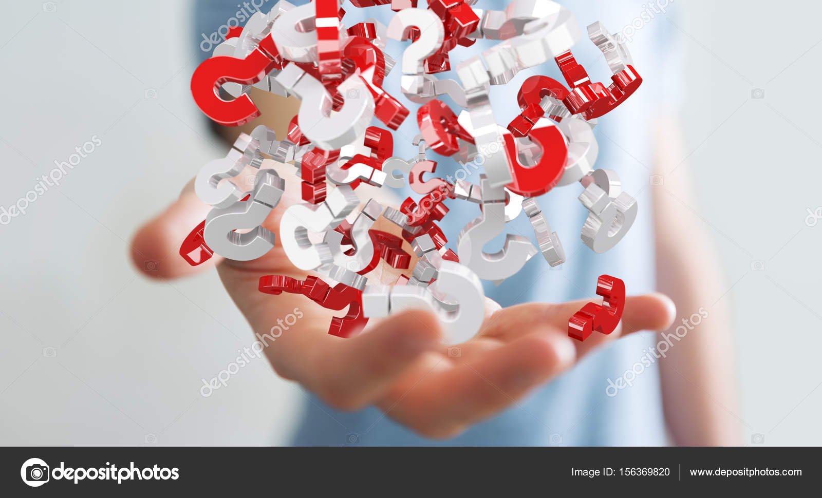 Businessman using 3D rendering question marks — Stock Photo © sdecoret #156369820