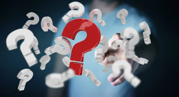Businessman using 3D rendering question marks — Stock Photo © sdecoret #162903472