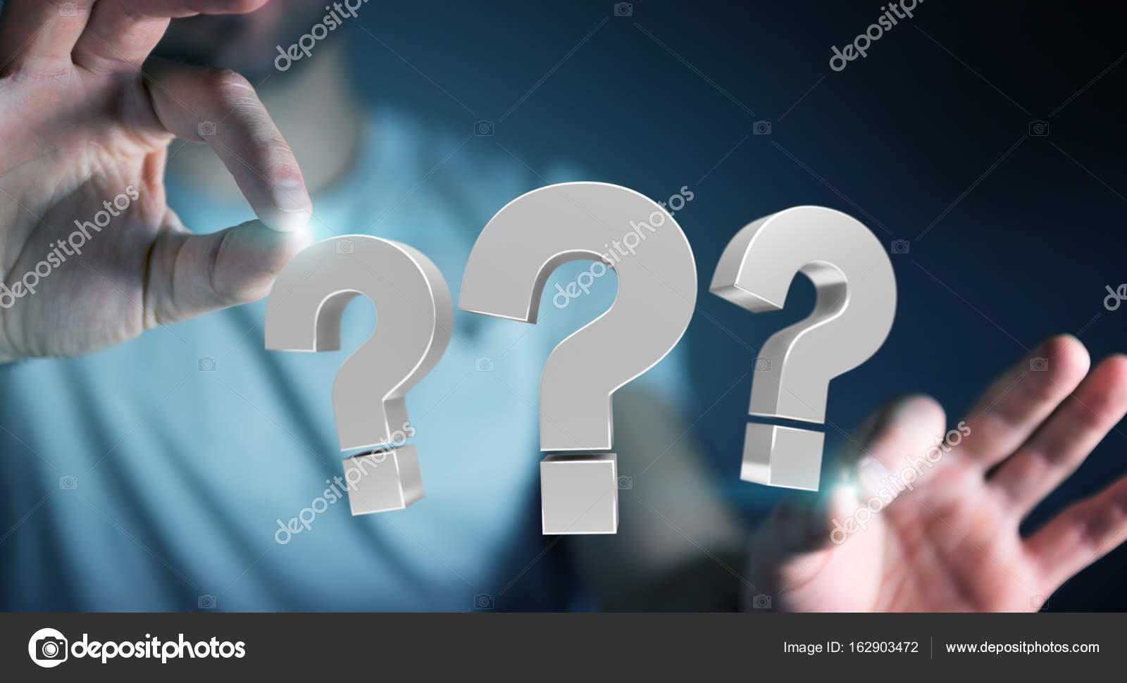 Businessman using 3D rendering question marks — Stock Photo © sdecoret #162903472