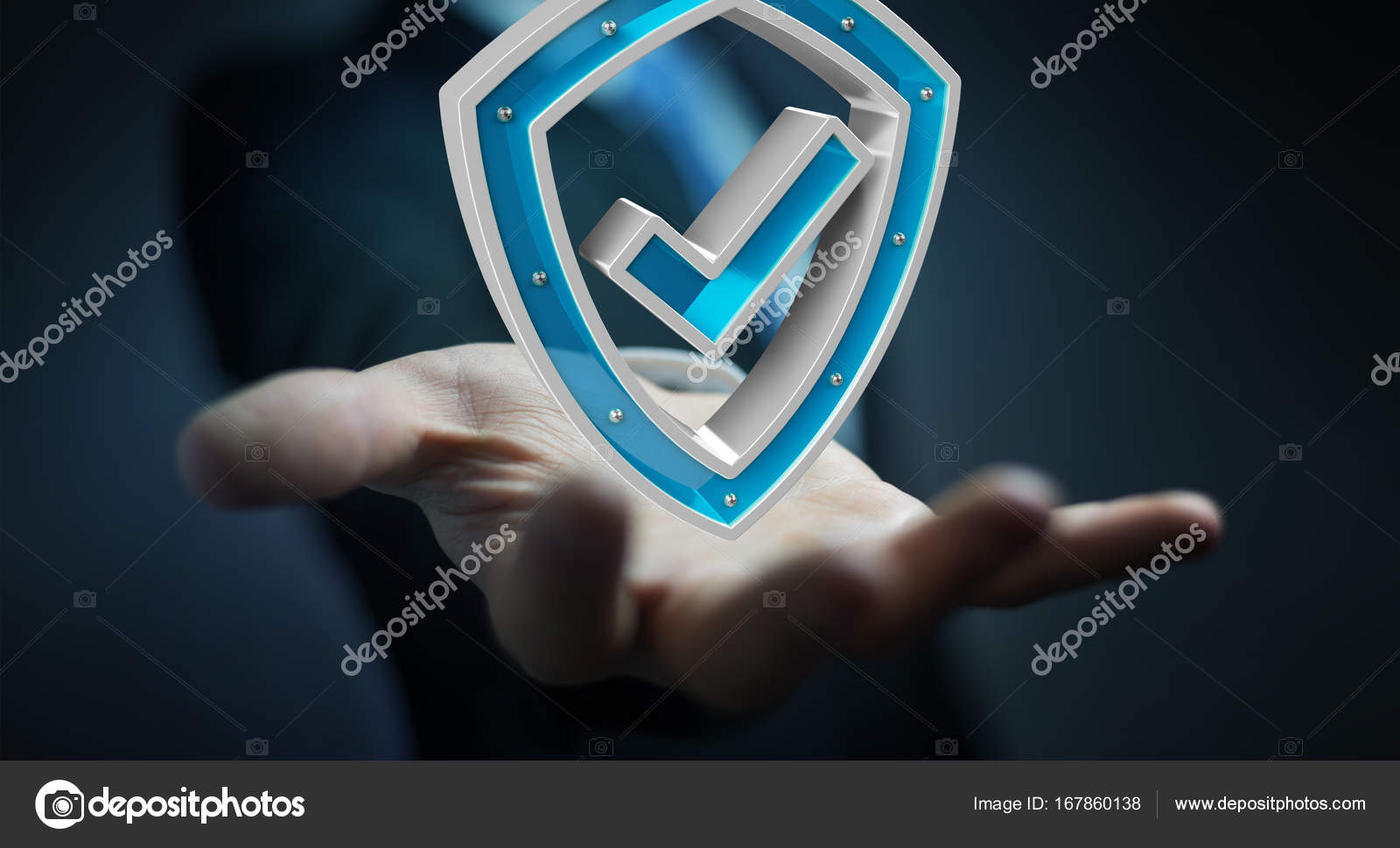Businessman using modern data shield antivirus 3D rendering Stock Photo ...