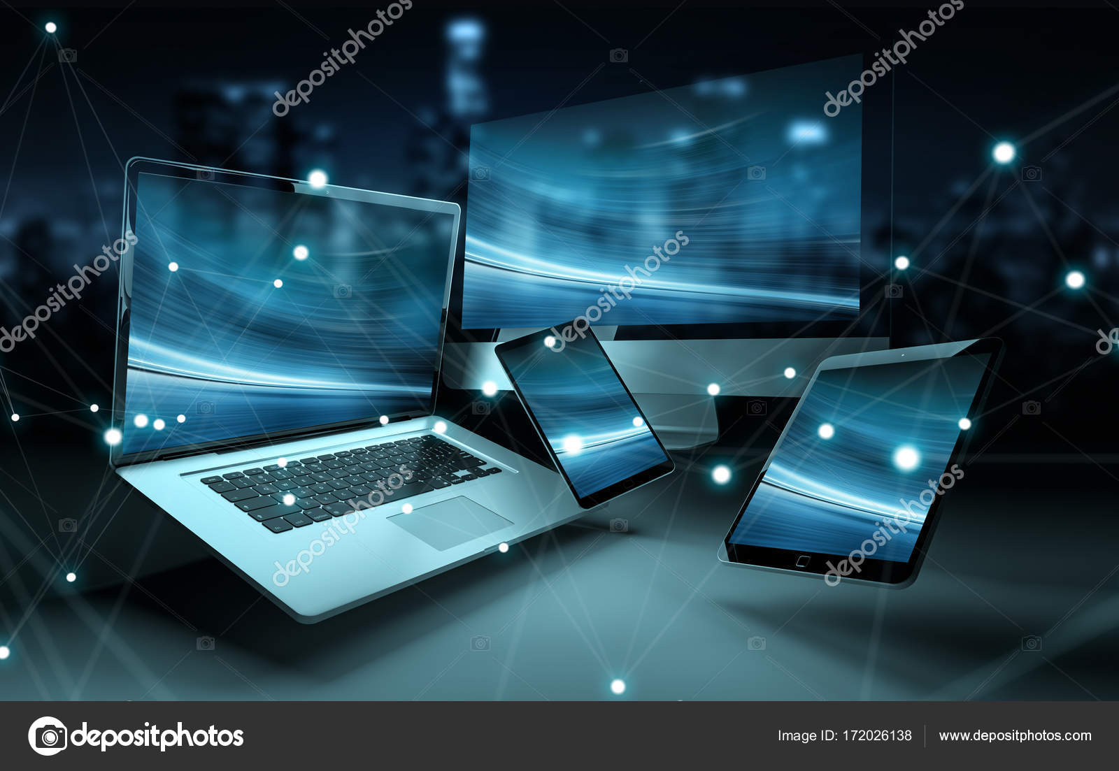 Appareil numérique moderne connecté les uns aux autres rendu 3D image ...