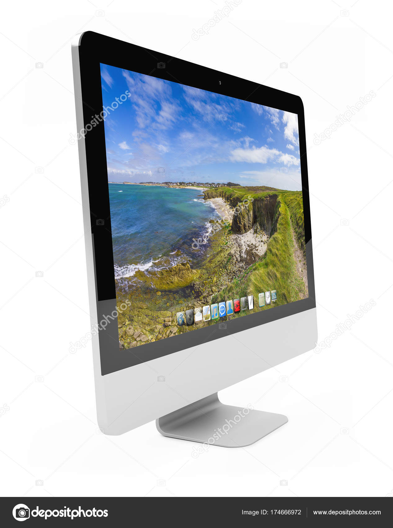 Modern computer screen on white background 3D rendering — Stock Photo ...