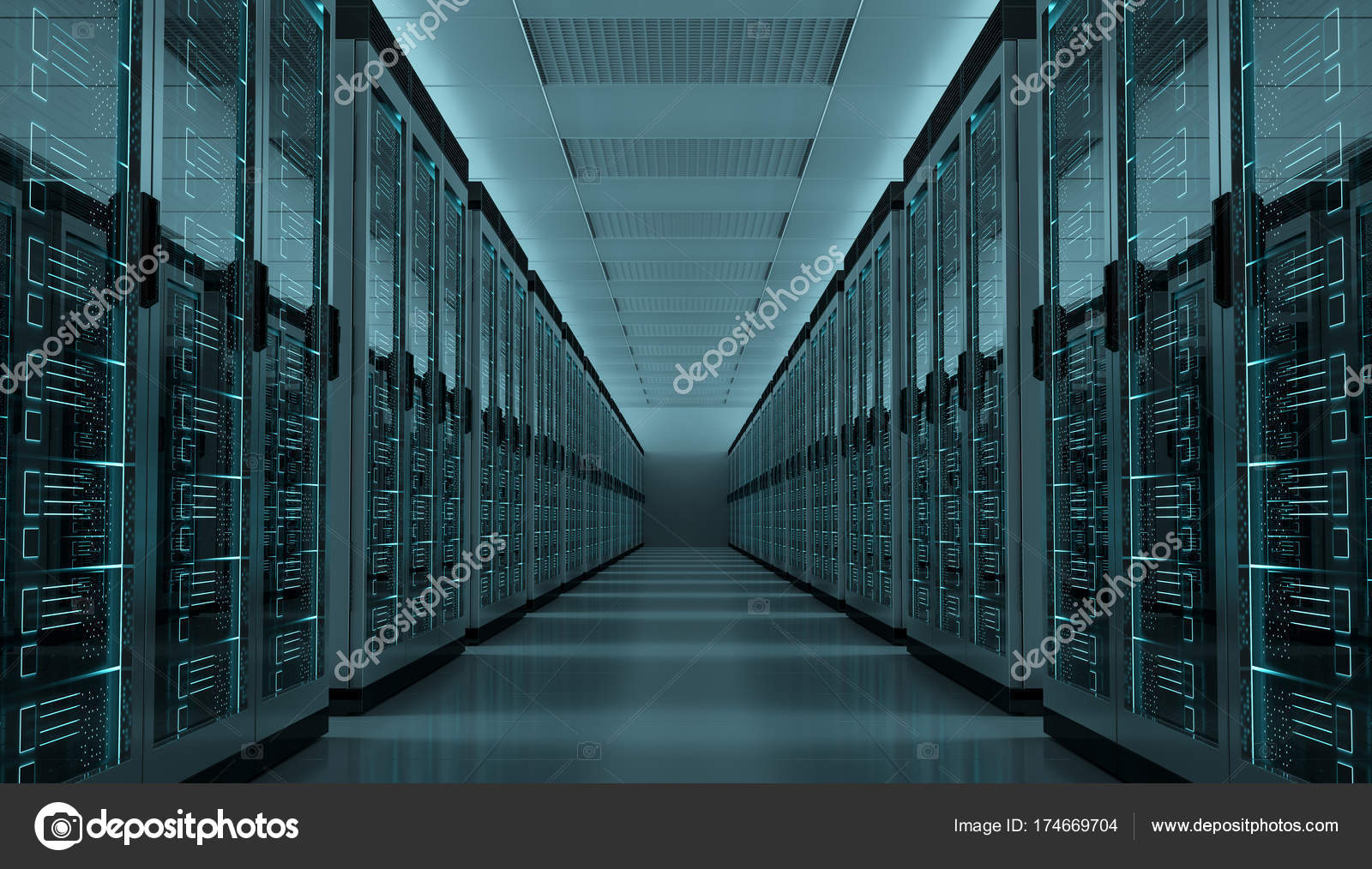 Server room data center interior 3D rendering Stock Photo by ©sdecoret 174669704