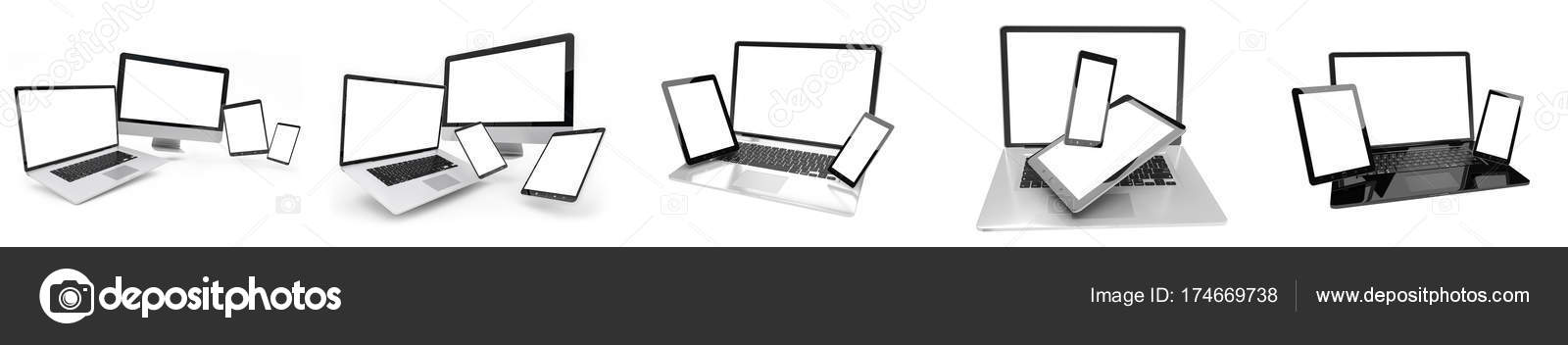 Modern digital silver tech device pack 3D rendering — Stock Photo ...