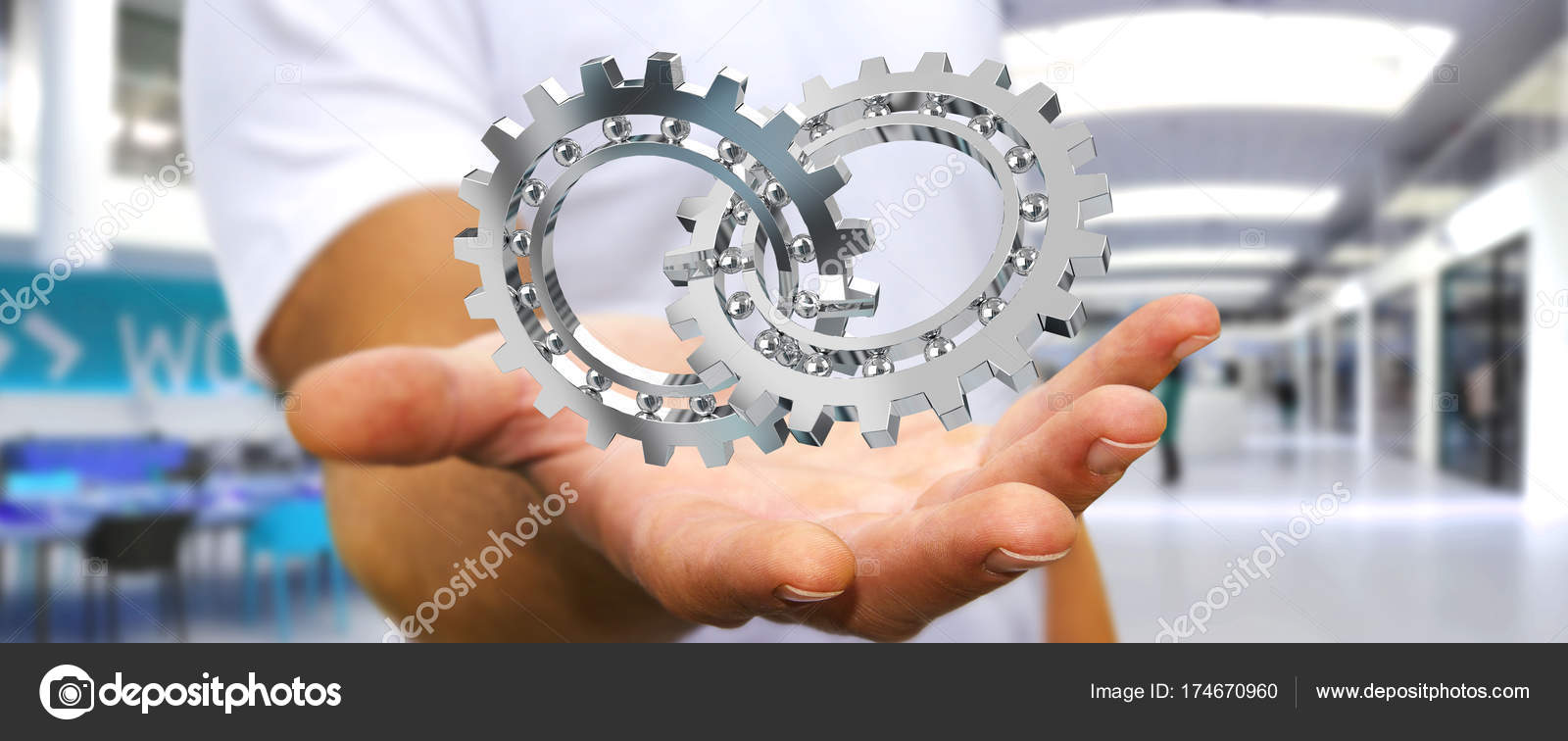 Businessman using floating modern gear mechanism 3D rendering Stock ...