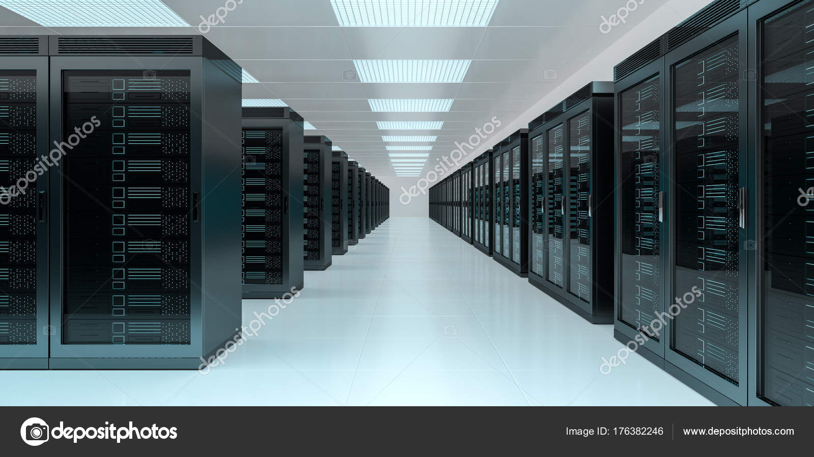 Server room data center interior 3D rendering — Stock Photo © sdecoret ...