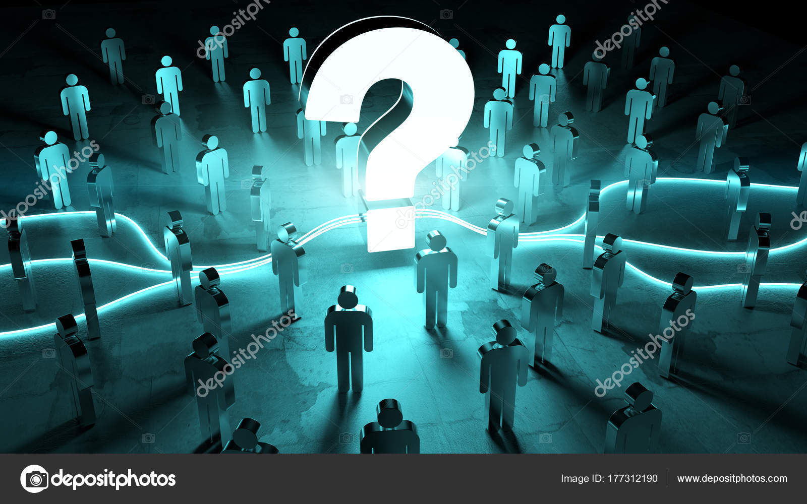 Question mark illuminating a group of people 3D rendering — Stock Photo ...