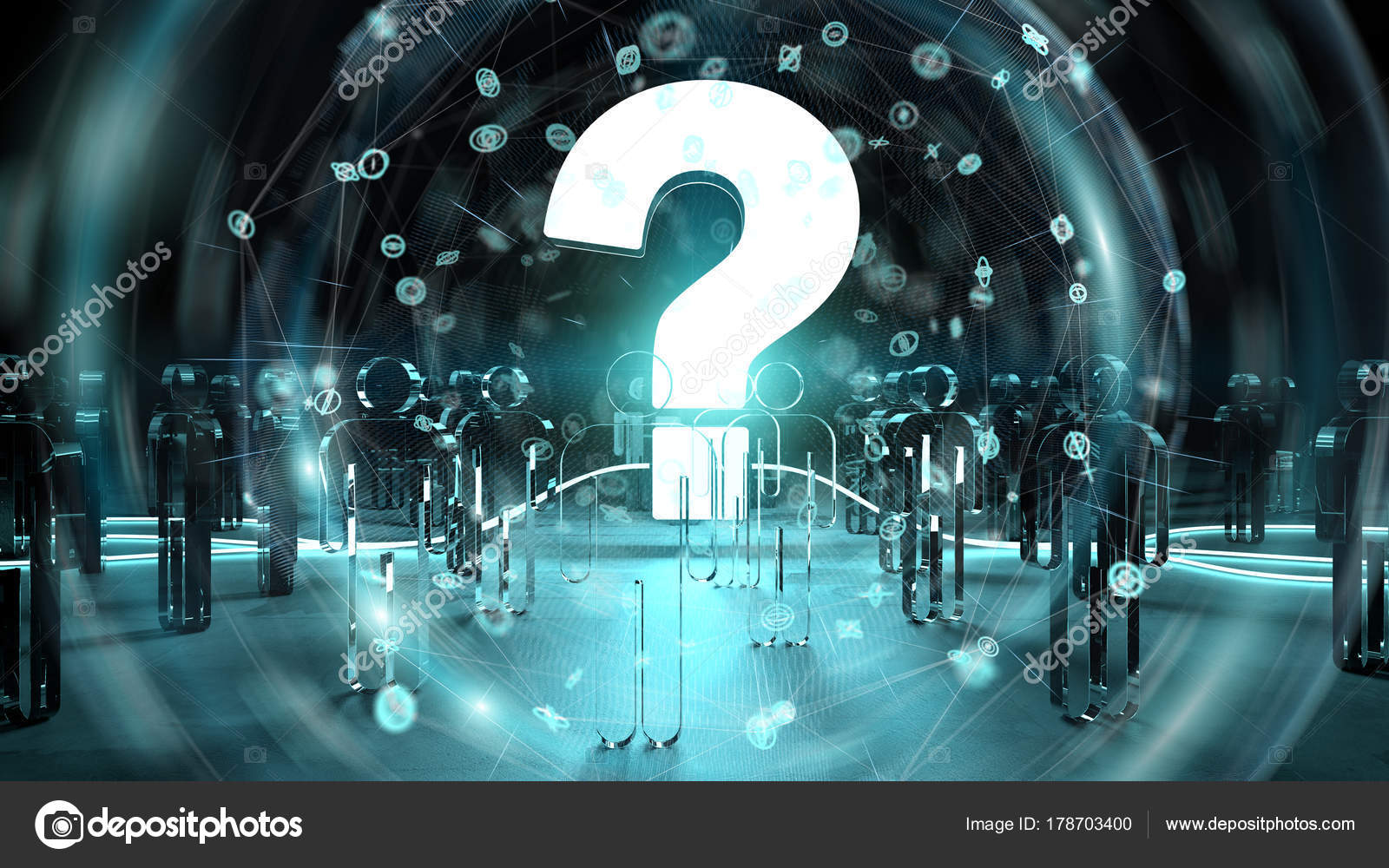 Question mark illuminating a group of people 3D rendering Stock Photo ...