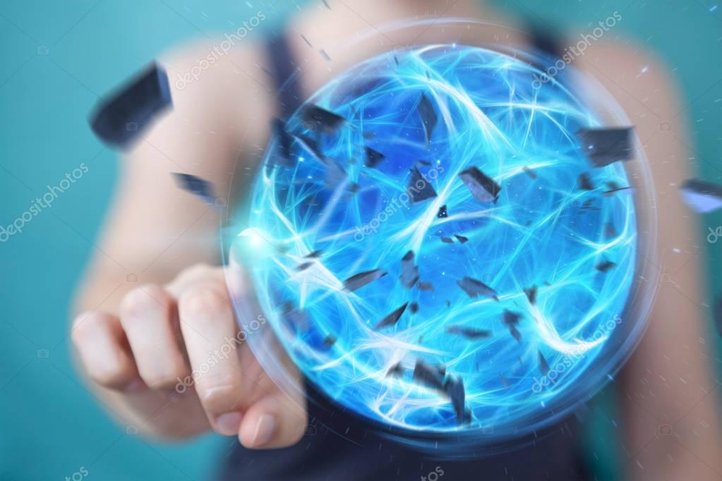 Superhero woman creating a power ball with her hand 3D rendering ...