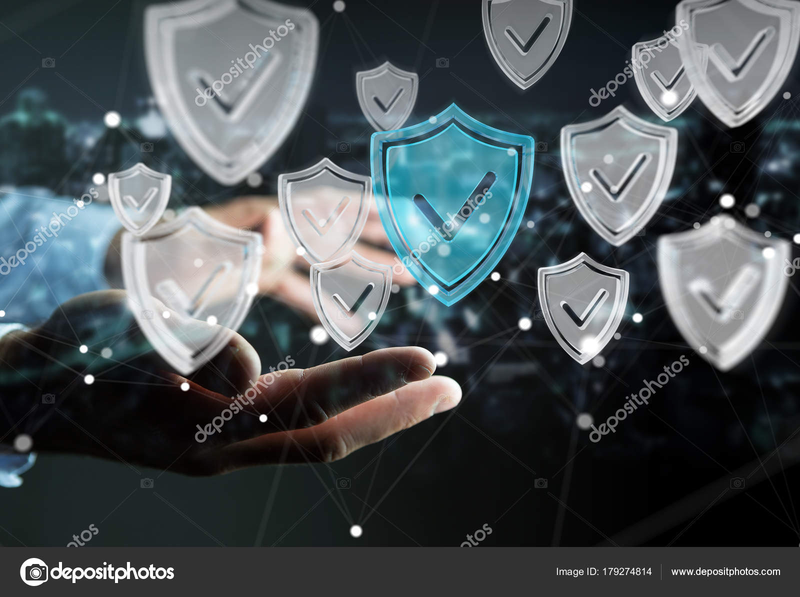 Businessman using modern data shield antivirus 3D rendering Stock Photo ...