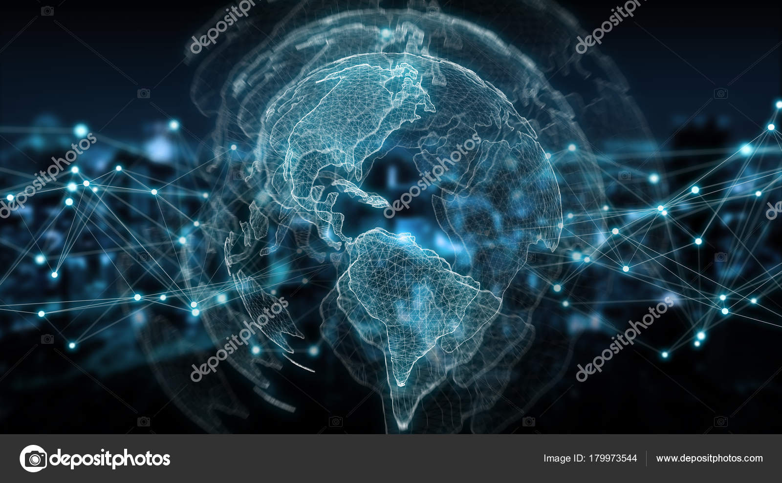 Connections system global world view 3D rendering — Stock Photo ...