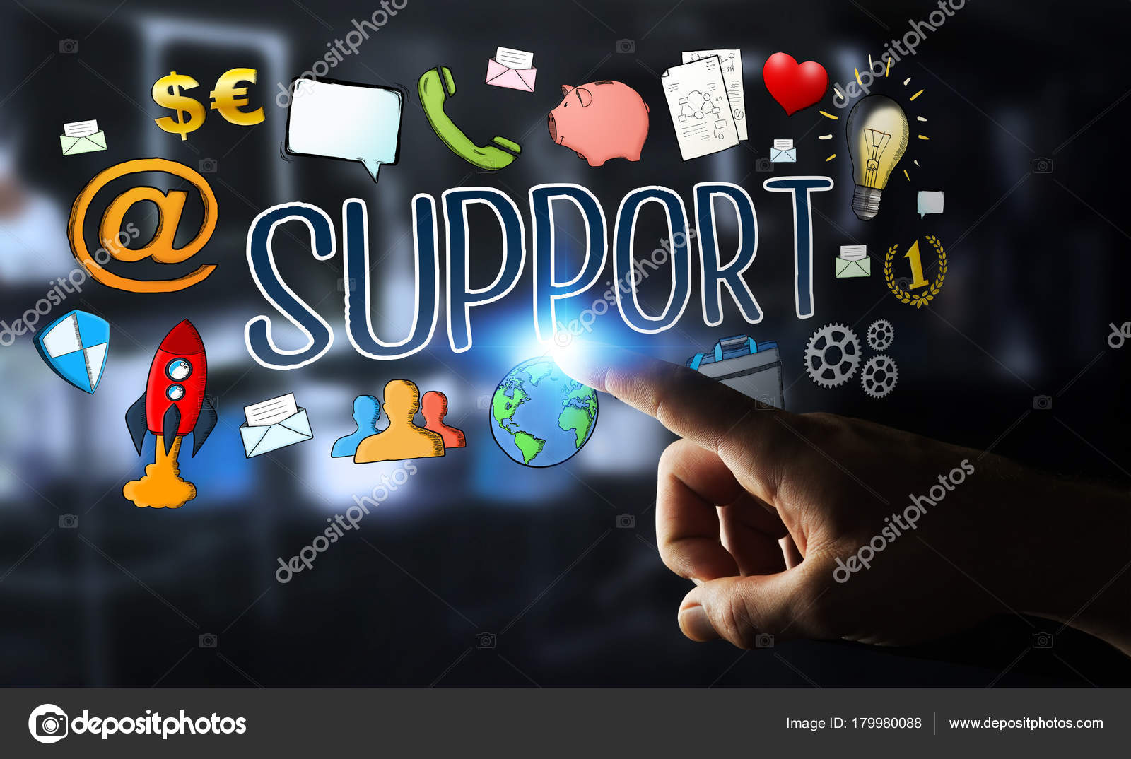 Businessman using hand-drawn support text presentation Stock Photo by ...