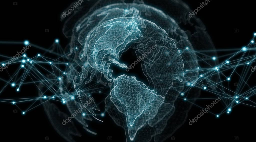 Sistema de conexiones visión global del mundo renderizado 3D 2022