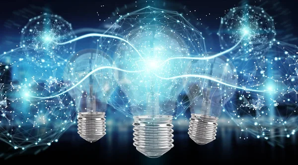 Bright lightbulb illuminating other bulbs 3D rendering Stock Photo by ...