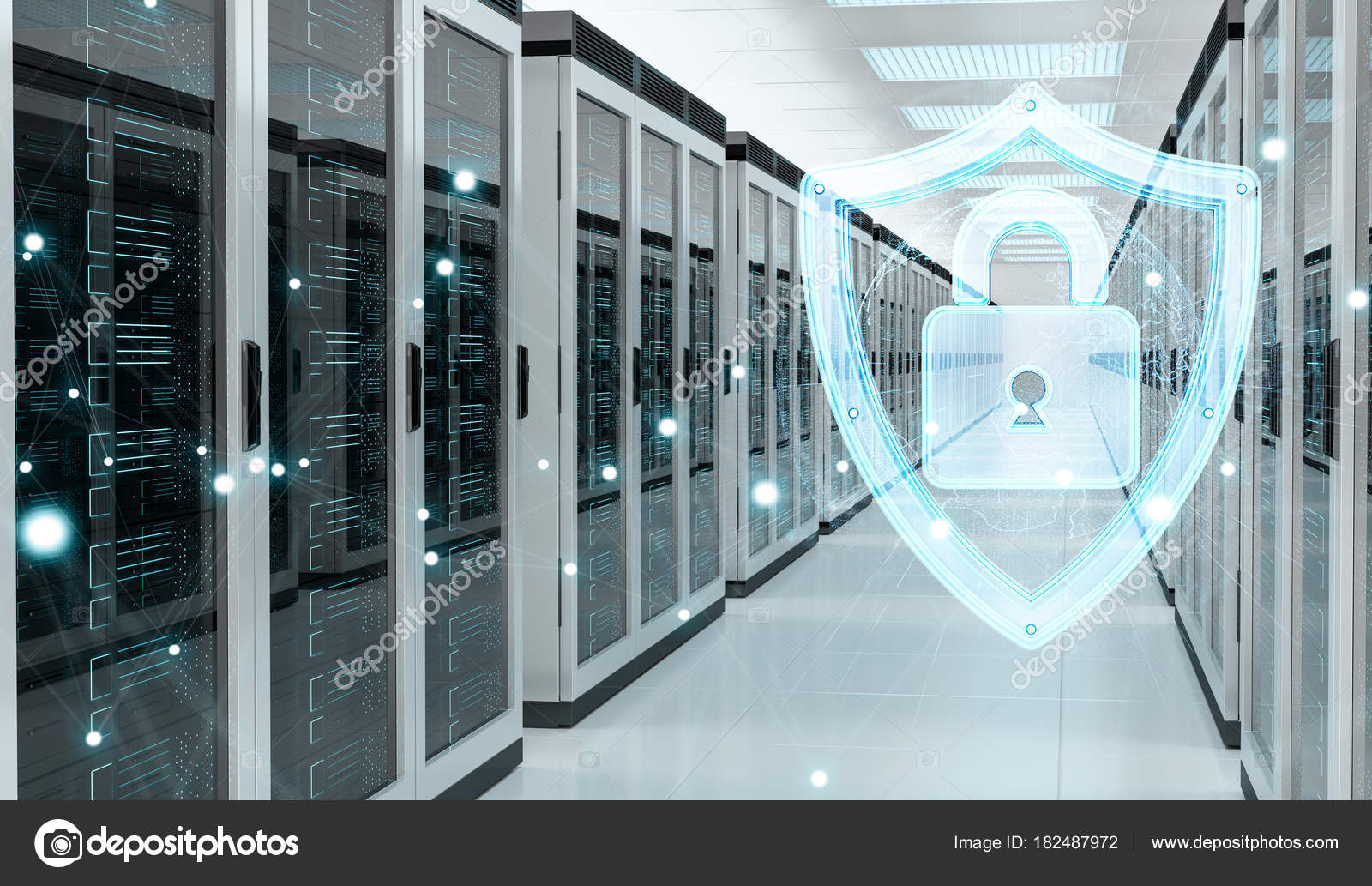 Firewall activated on server room data center 3D rendering Stock Photo ...